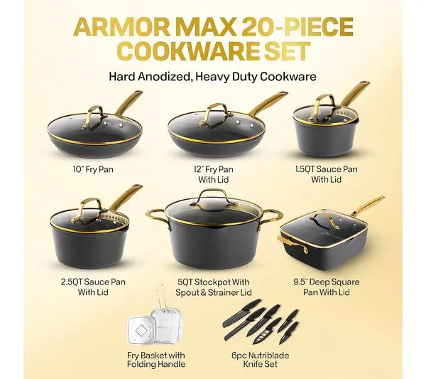 GRANITESTONE Armor Max Gold 20 Piece Cookware A Nd Bakeware Set