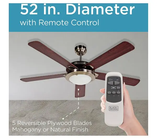 BLACK + DECKER Black+decker 52' Ceiling Fan With Remote Contro, 5 Blades