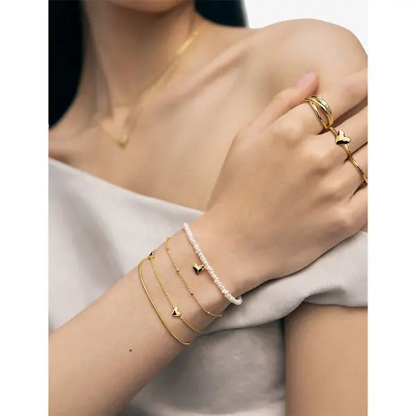 Monica Vinader Heart Mini Pearl Bracelet - Gold