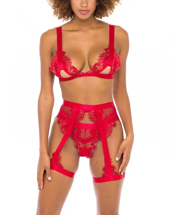 OH LA LA CHERI Janet Soft Cup Bra With Matching Garter And Panty - Red