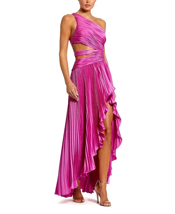 Mac Duggal One Shoulder Pleated Charmeuse Gown With Slit - Fuchsia