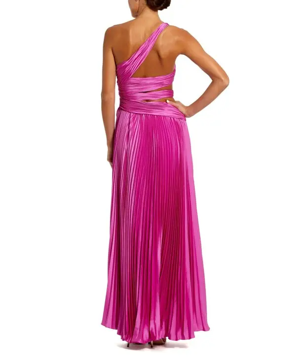 Mac Duggal One Shoulder Pleated Charmeuse Gown With Slit - Fuchsia