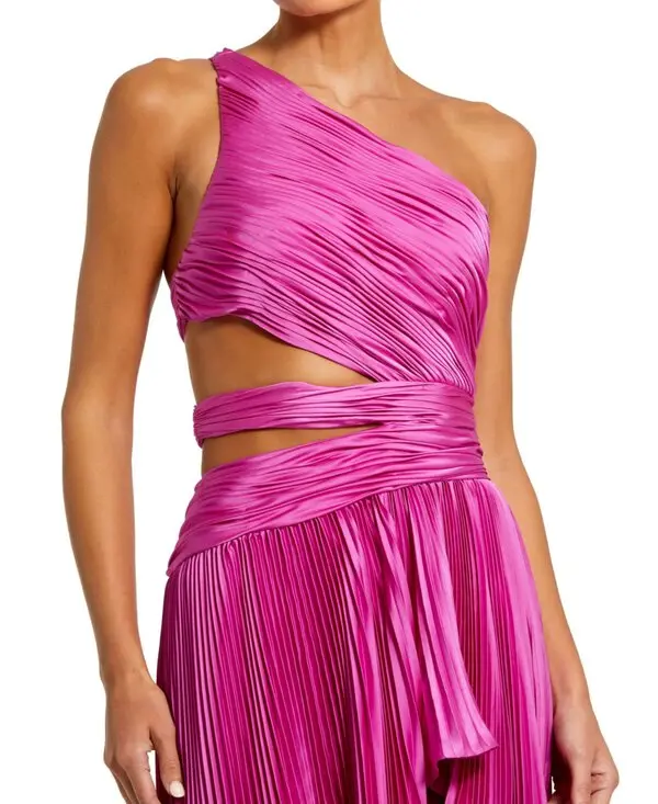 Mac Duggal One Shoulder Pleated Charmeuse Gown With Slit - Fuchsia