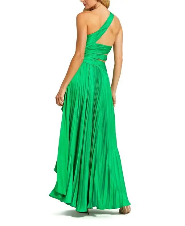 Mac Duggal One Shoulder Pleated Charmeuse Gown With Slit - Spring Green