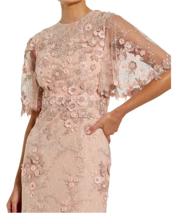 Mac Duggal Flutter Sleeve Floral Embroidered Net Gown - Rose