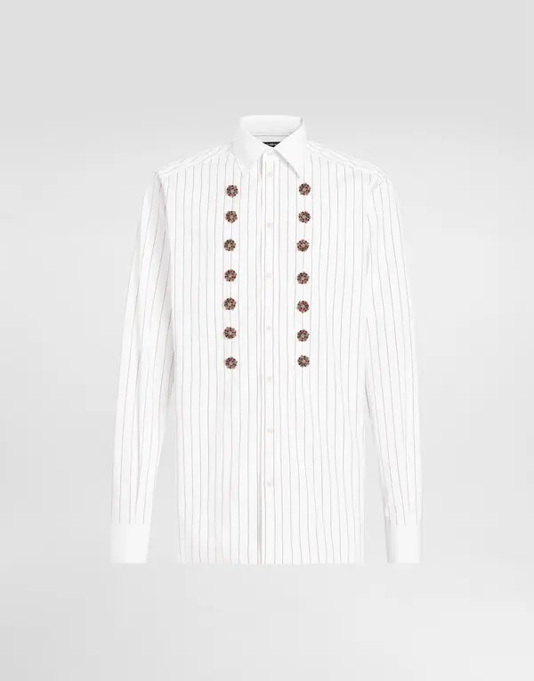 Dolce & Gabbana Striped Cotton Shirt With Bejeweled Details - Multicolor
