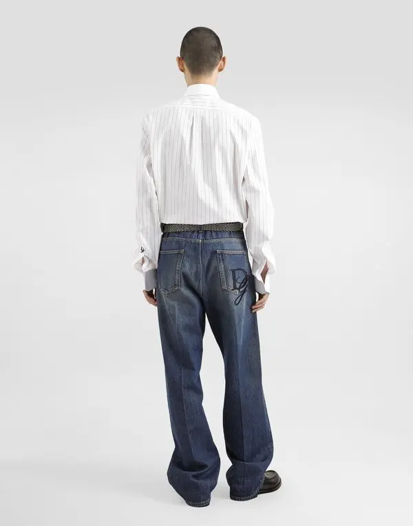 Dolce & Gabbana Striped Cotton Shirt With Bejeweled Details - Multicolor