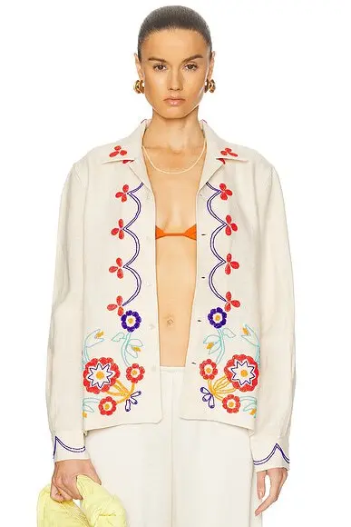 BODE Embroidered Linen Shirt