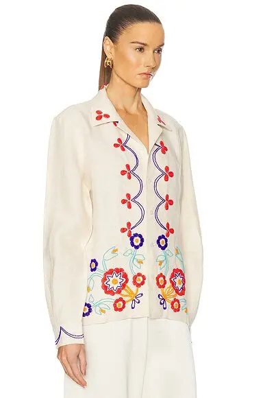 BODE Embroidered Linen Shirt