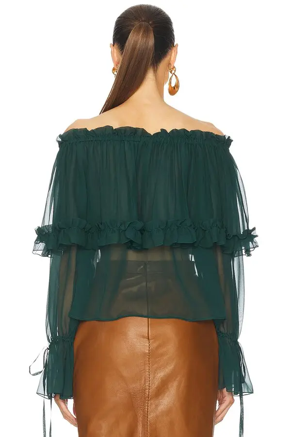 Saint Laurent Sheer Off The Shoulder Blouse - Vert