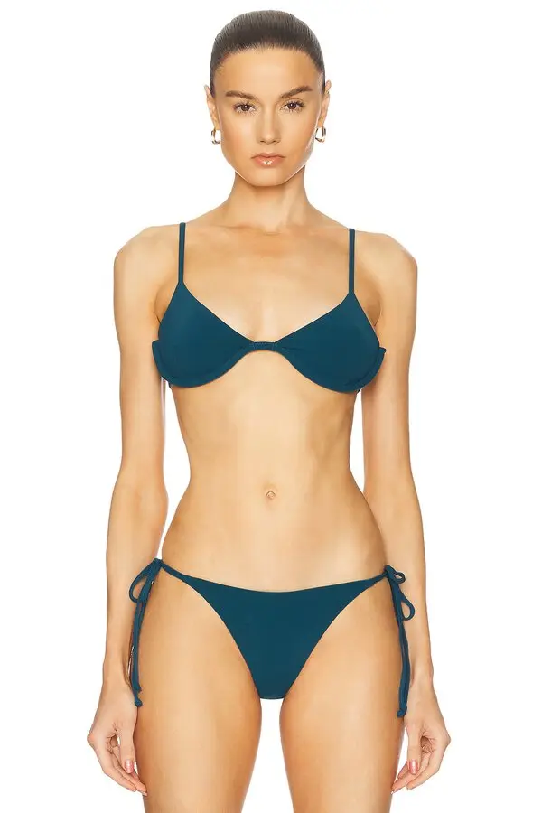 Bond Eye Reversible Gwen Balconette Bikini Top - Petrol Blue & Forest Bare