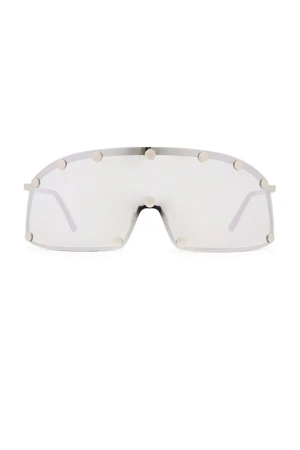 Rick Owens Shield Sunglasses - Silver Temple & Silver Lens
