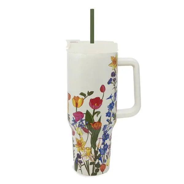 VERA BRADLEY Stainless Steel Xl Tumbler With Handle In Meadow Bouquet Seedpearl - White