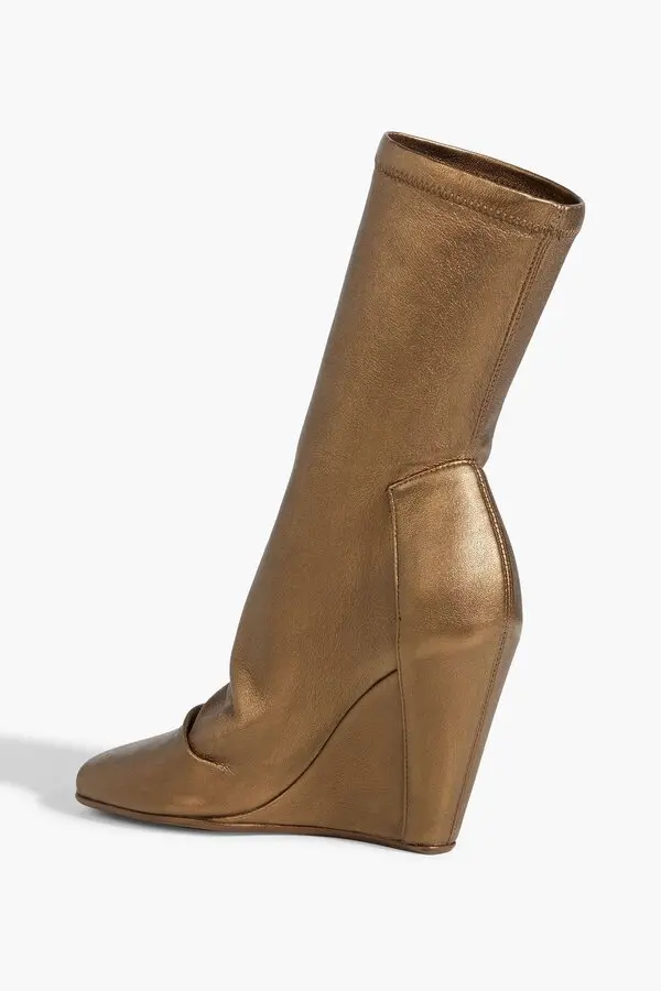 Rick Owens Metallic Leather-blend Wedge Ankle Boots