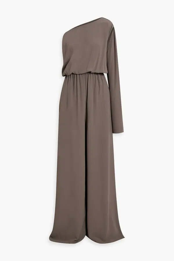 Rick Owens Athena One-sleeve Cutout Crepe De Chine Jumpsuit - Taupe