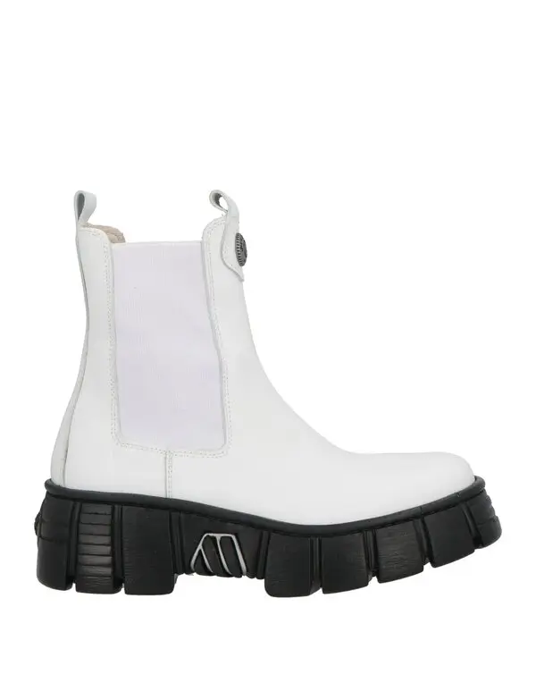 NEW ROCK Leather Ankle Boots With Platform - White