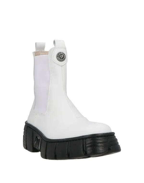 NEW ROCK Leather Ankle Boots With Platform - White