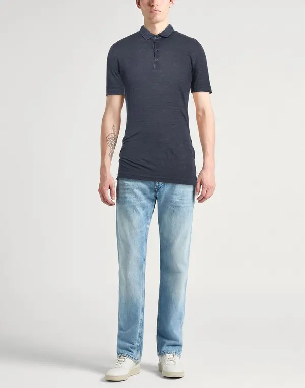 120% Lino Polo Shirt Size Linen - Blue