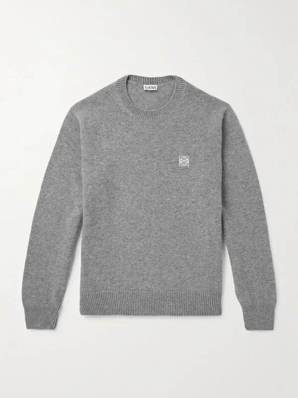 Loewe Anagram Logo-embroidered Wool Sweater - Gray