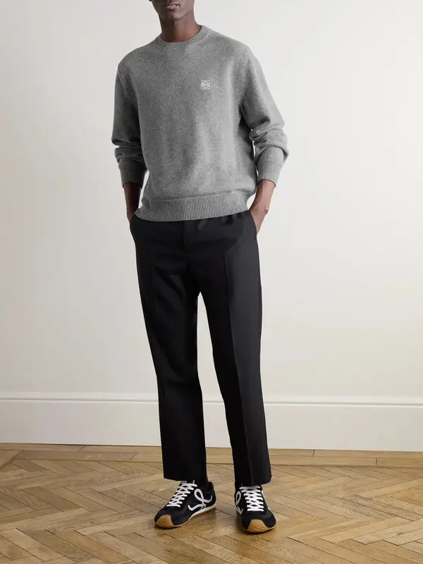 Loewe Anagram Logo-embroidered Wool Sweater - Gray