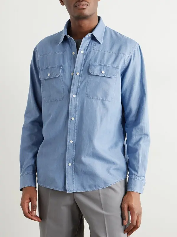 Zegna Cotton And Linen-blend Chambray Shirt