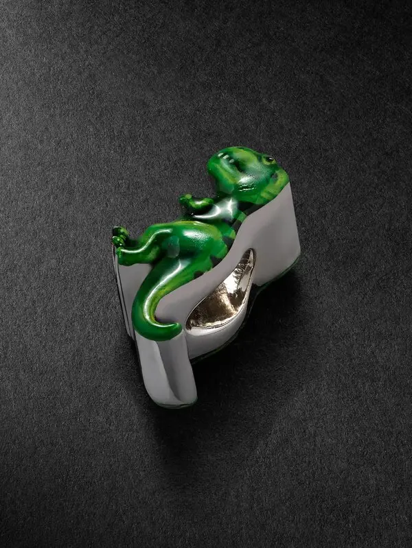 GREG YUNA T-rex 14-karat White Gold And Enamel Pendant