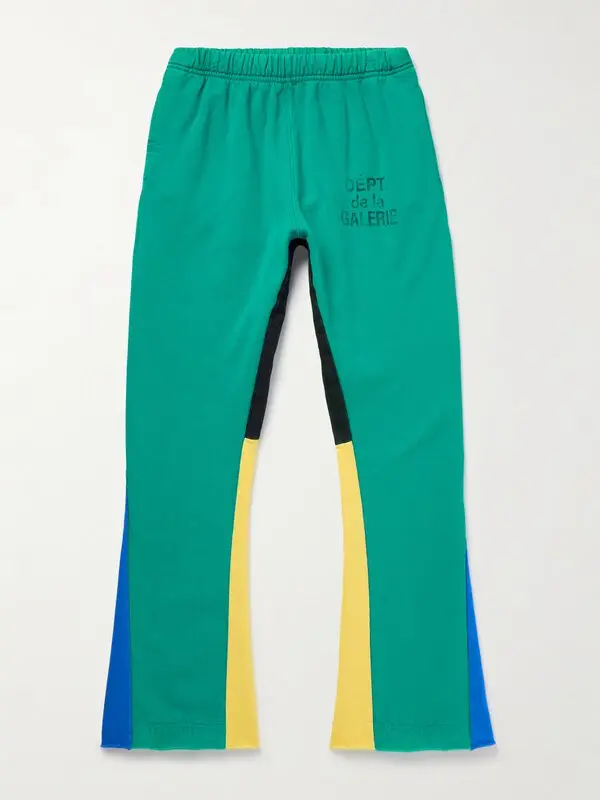GALLERY DEPT. Flared Denim-panelled Logo-print Cotton-jersey Sweatpants - Green