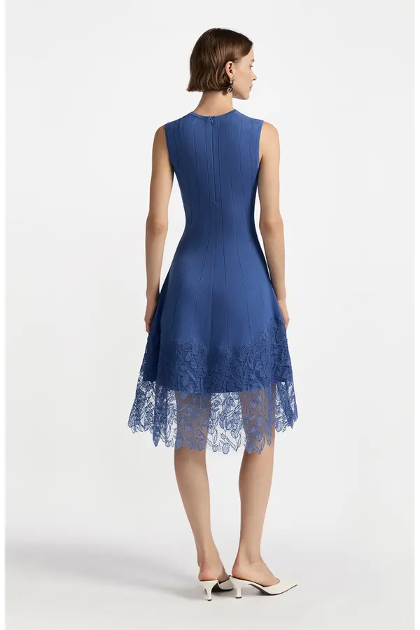 lela rose blue lace dress Lela Rose Ikat Floral Embroidered Organza Dress