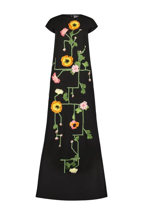 Lela Rose Raised Floral Embroidery Augusta Gown In Black 50% Off