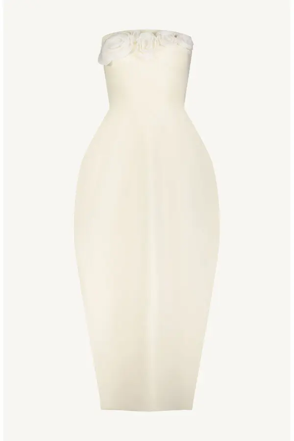 Lela Rose Strapless Knit Bubble Dress With Rose Detail