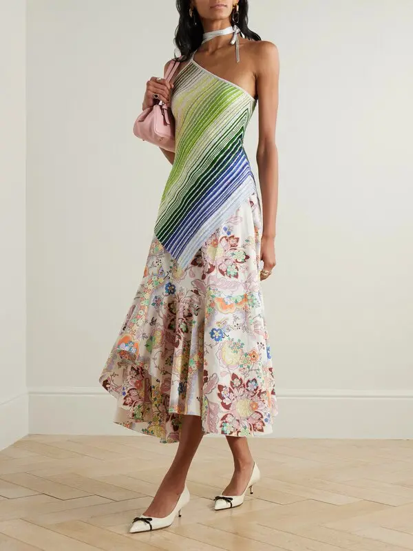 Missoni One-Shoulder Sequin-Embellished Striped Metallic Crochet