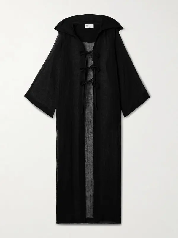 Lisa Marie Fernandez Hooded Crinkled Linen-blend Gauze Kaftan - Black