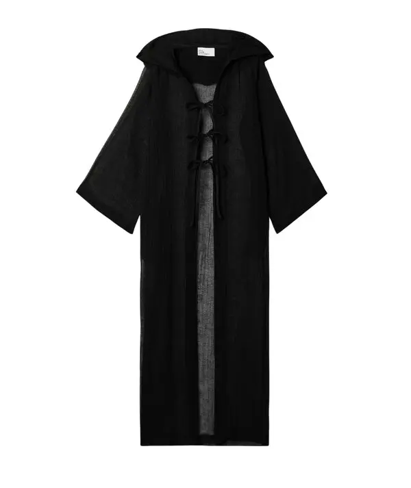 Lisa Marie Fernandez Hooded Crinkled Linen-blend Gauze Kaftan - Black