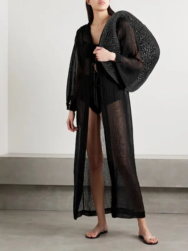 Lisa Marie Fernandez Hooded Crinkled Linen-blend Gauze Kaftan - Black