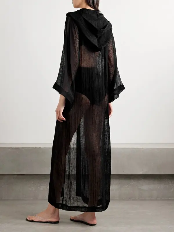 Lisa Marie Fernandez Hooded Crinkled Linen-blend Gauze Kaftan - Black
