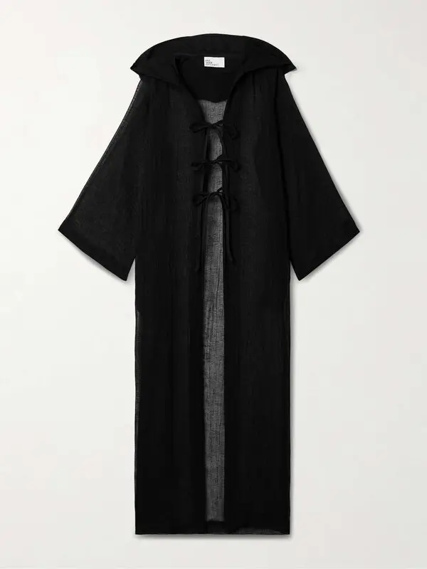 Lisa Marie Fernandez Hooded Crinkled Linen-blend Gauze Kaftan - Black