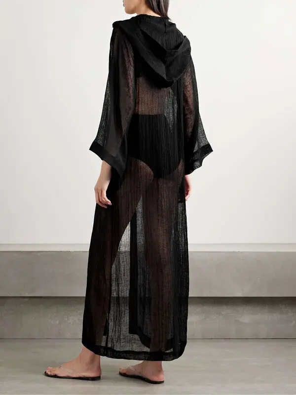 Lisa Marie Fernandez Hooded Crinkled Linen-blend Gauze Kaftan - Black