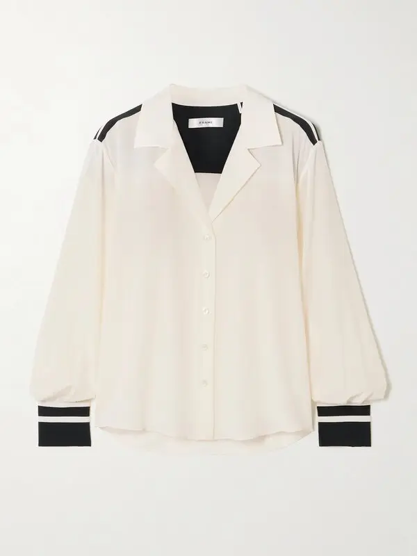 FRAME Striped Silk-crepe Shirt - Neutrals