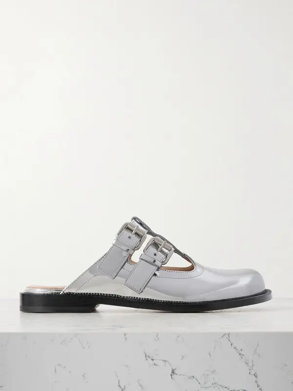 Loewe Campo Metallic Leather Mary Jane Mules - Silver