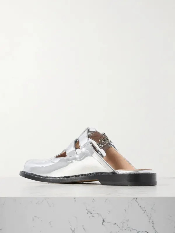 Loewe Campo Metallic Leather Mary Jane Mules - Silver