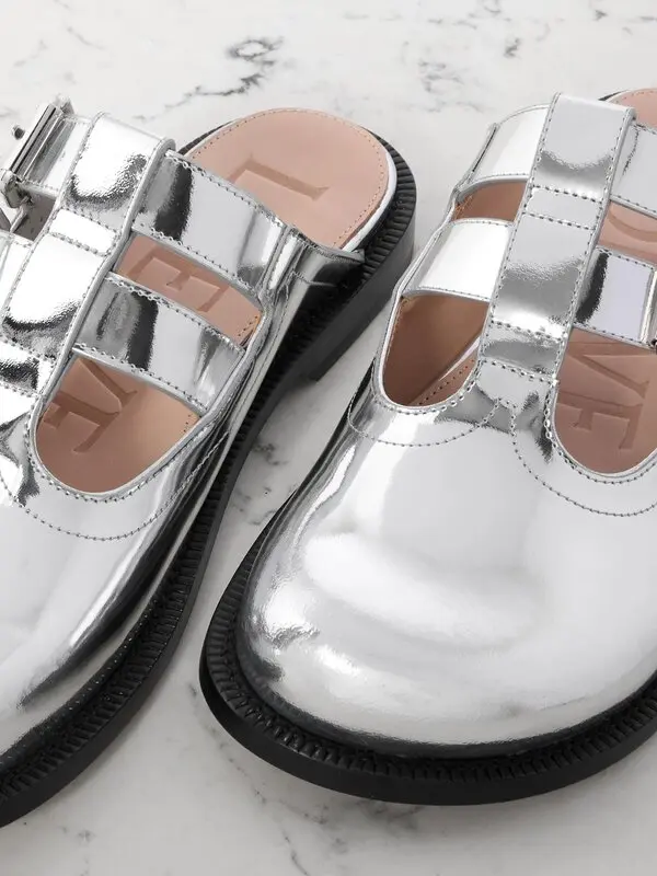 Loewe Campo Metallic Leather Mary Jane Mules - Silver