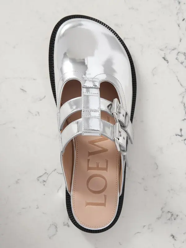 Loewe Campo Metallic Leather Mary Jane Mules - Silver