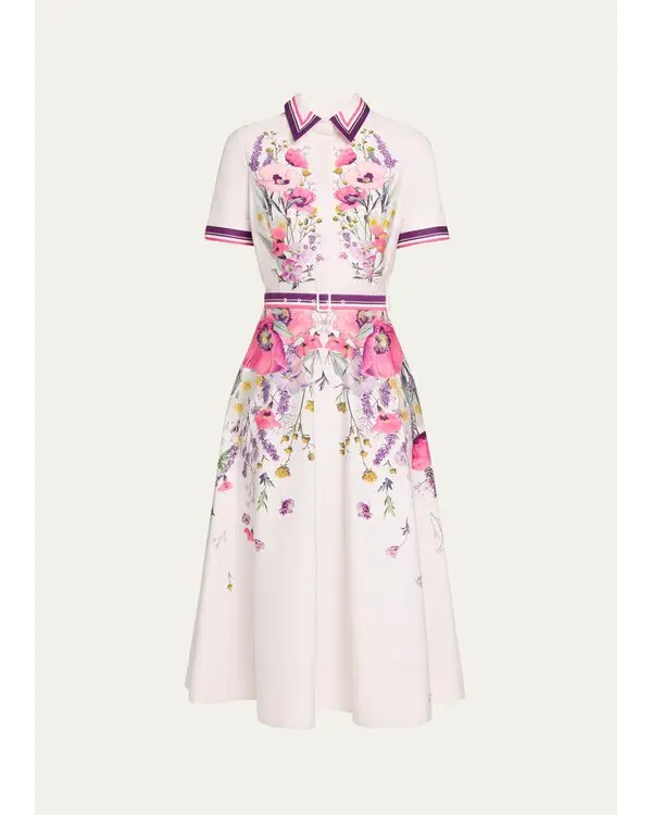 Rickie Freeman For Teri Jon Belted Floral Shirtdress - Ivory Multi