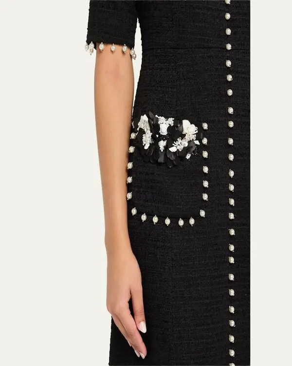 Rickie Freeman For Teri Jon Bead-embellished Boucle Dress