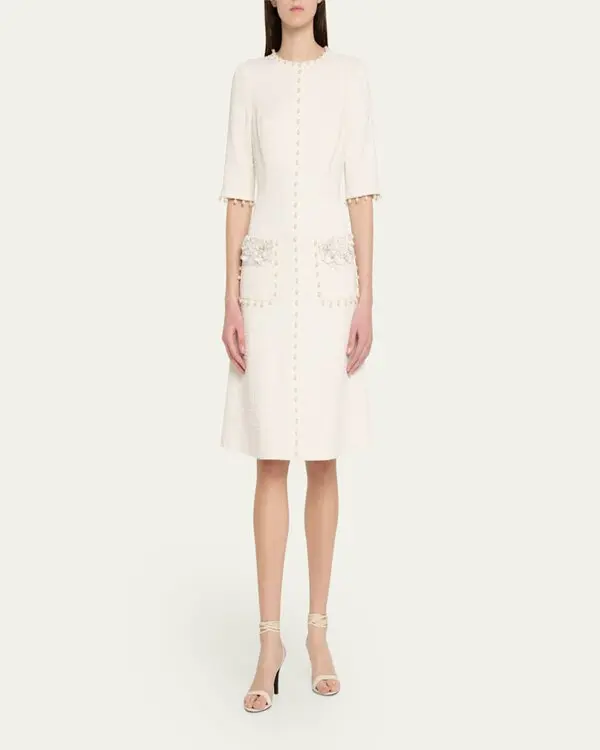 Rickie Freeman For Teri Jon Bead-embellished Boucle Dress