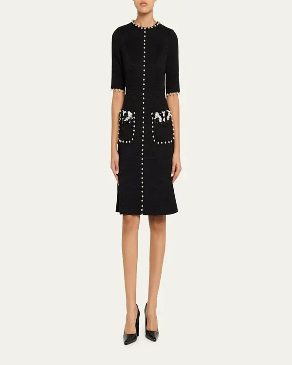 Rickie Freeman For Teri Jon Bead-embellished Boucle Dress