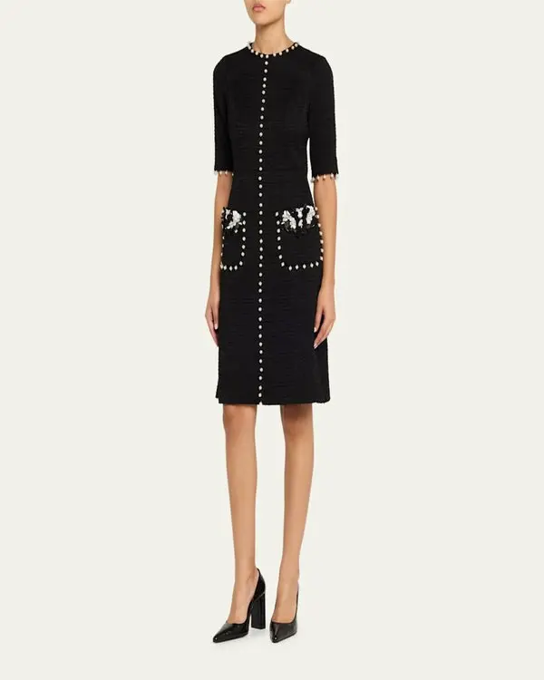 Rickie Freeman For Teri Jon Bead-embellished Boucle Dress