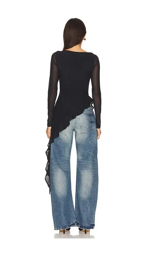 AFRM Doris Asymmetrical Ruffle Mesh Top - Noir