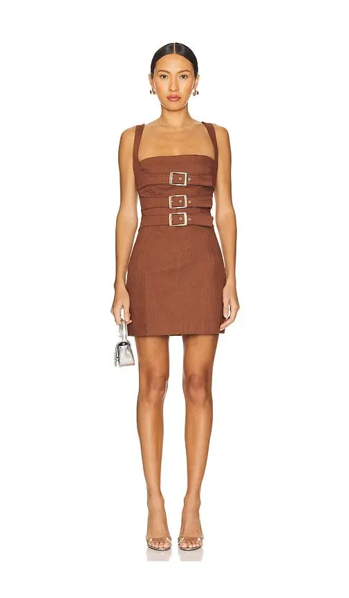BY.DYLN Cindy Mini Dress With Belt Accents - Rust