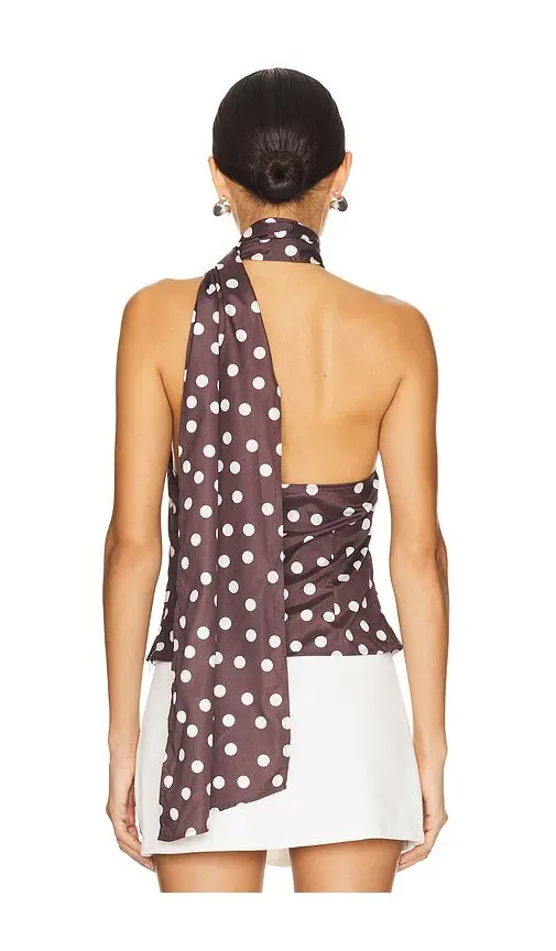 MORE TO COME Rialta Polka Dot Halterneck Top - Brown & White
